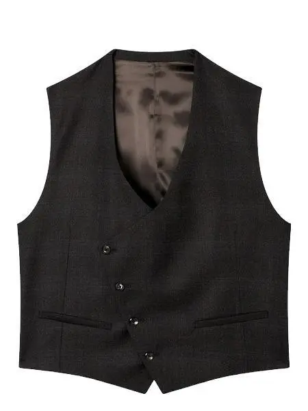 Emporio Armani Prince Of Wales Check Super 130s Wool Waistcoat - Natural
