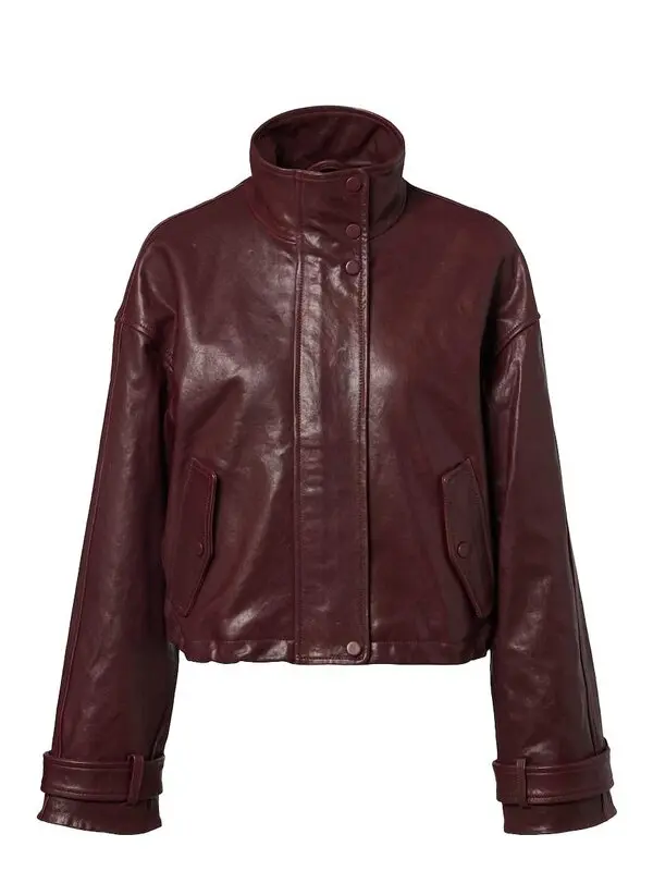 Veronica Beard Bateman Cropped Leather Jacket - Burgundy