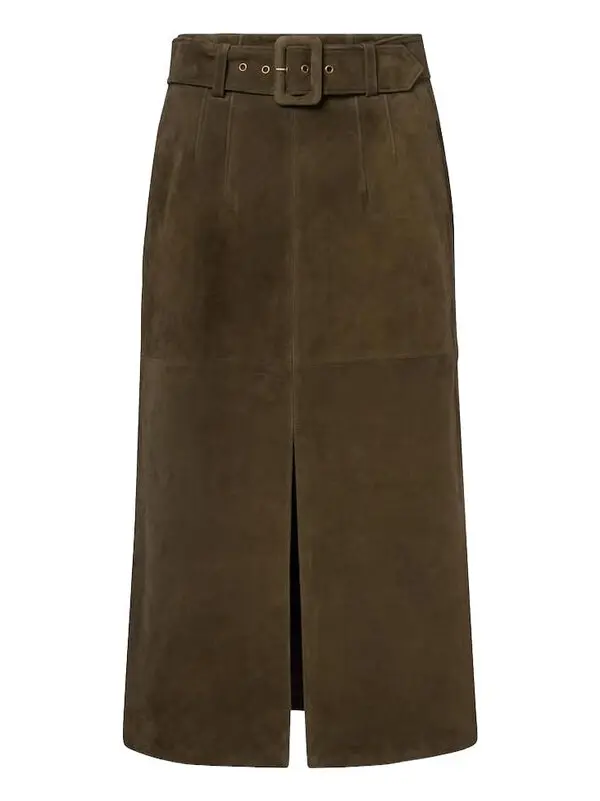 Veronica Beard Alexie Belted Suede Midi Skirt - Green