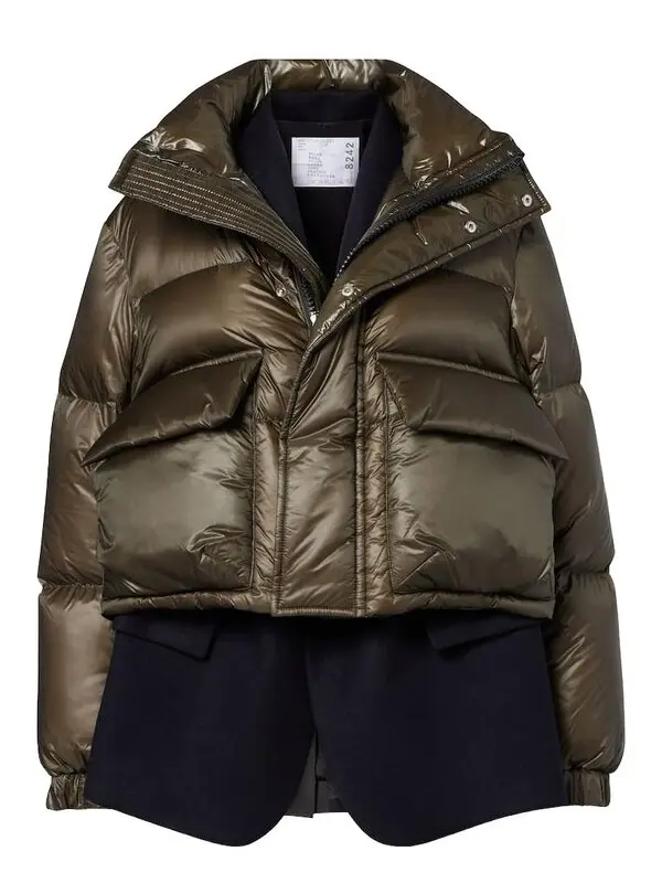 Sacai Layered Wool-trimmed Down Jacket - Green