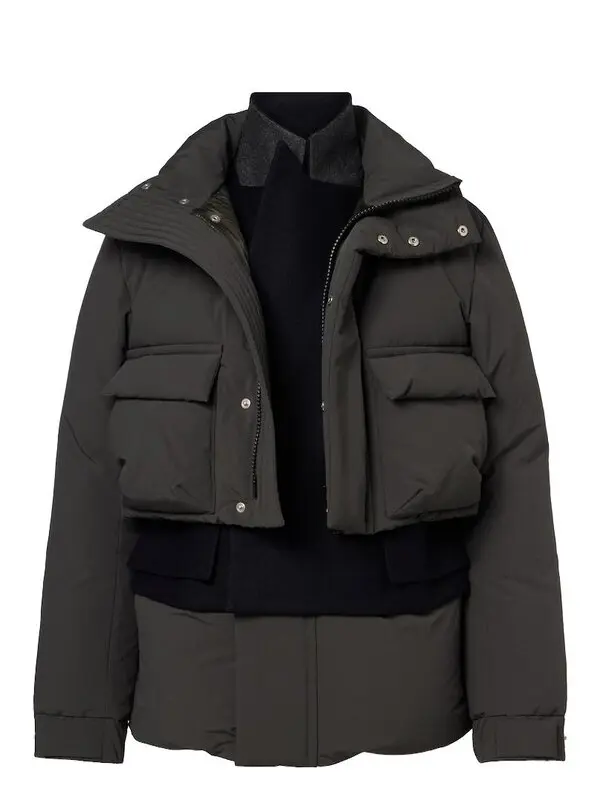 Sacai Layered Wool-trimmed Down Jacket - Green