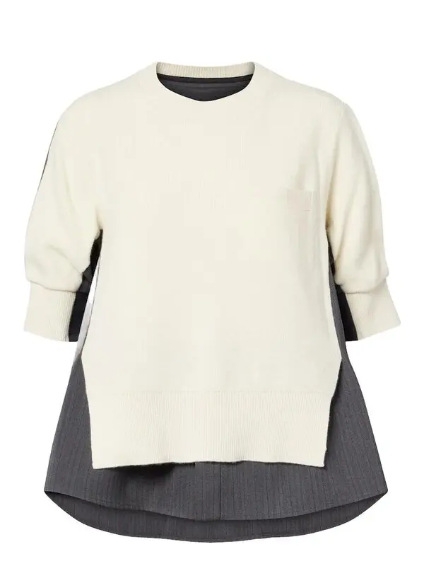 Sacai Striped Layered Wool Sweater - White