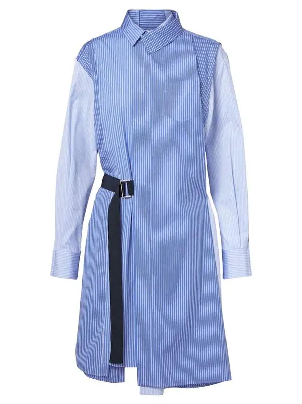 Sacai Striped Cotton Poplin Shirt Dress - Blue