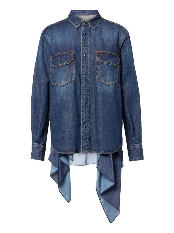 Sacai Denim And Satin Shirt - Blue