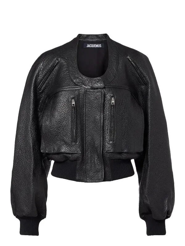 Jacquemus Cropped Leather Jacket - Black