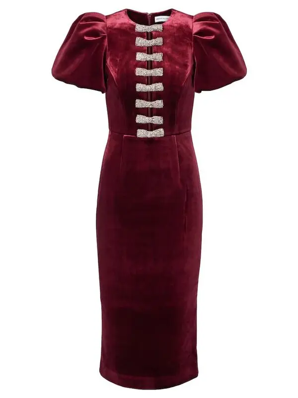 Rebecca Vallance Edwiena Embellished Velvet Midi Dress - Burgundy