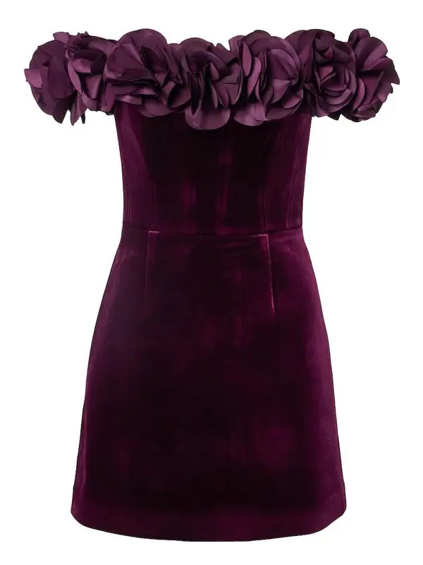 Rebecca Vallance Floral-appliqué Velvet Minidress - Purple