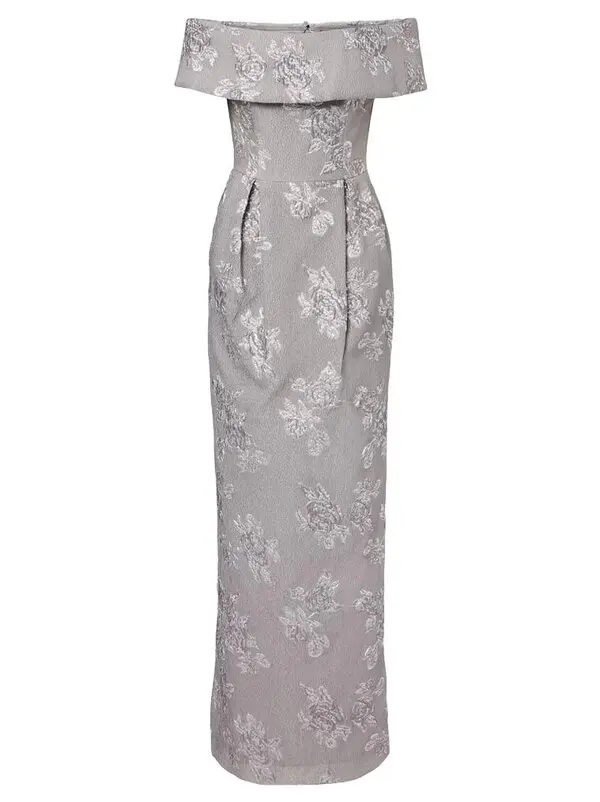 Rebecca Vallance Ruth Off-shoulder Brocade Bustier Gown - Silver