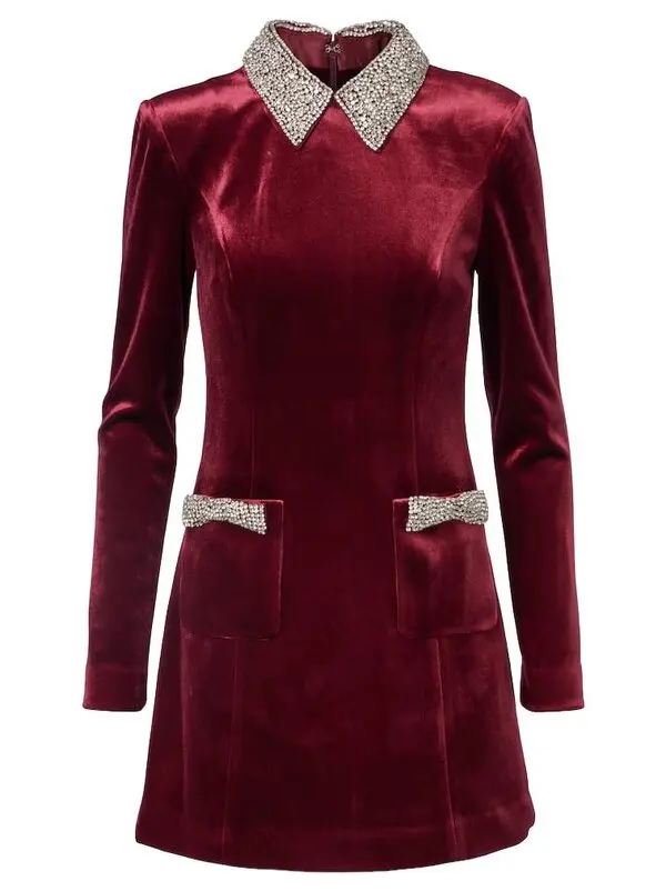 Rebecca Vallance Edwiena Embellished Velvet Minidress - Burgundy