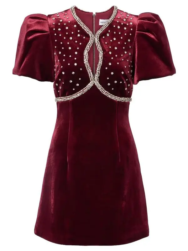 Rebecca Vallance Edwiena Embellished Velvet Mini Dress - Burgundy
