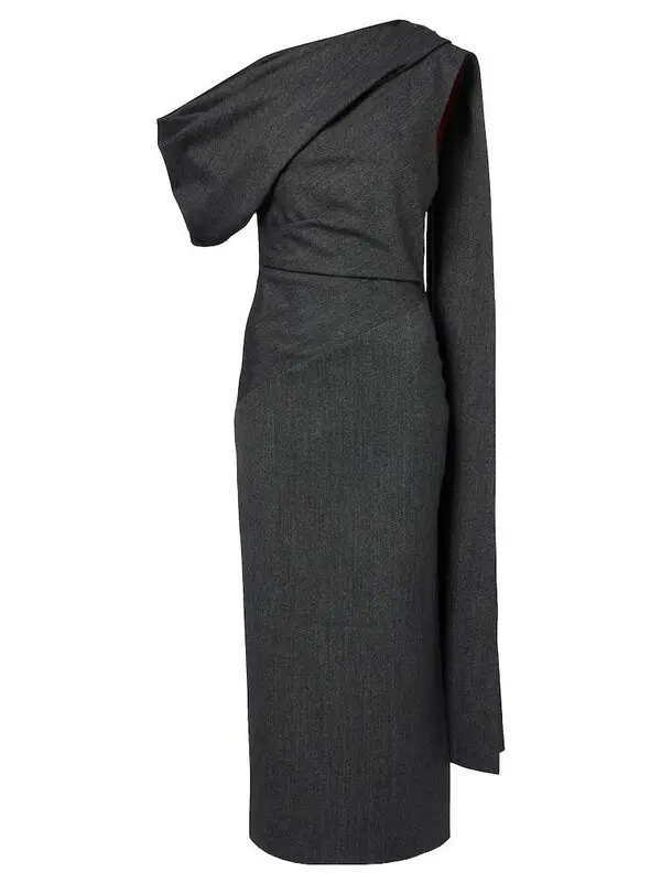 ROKSANDA Maite Herringbone Draped Midi Dress - Grey