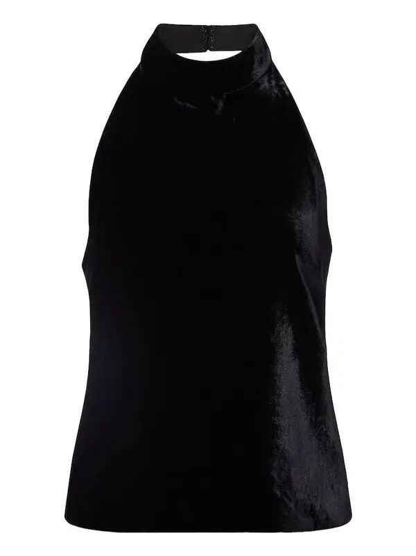 NILI LOTAN Peneloppe Halterneck Velvet Top - Black