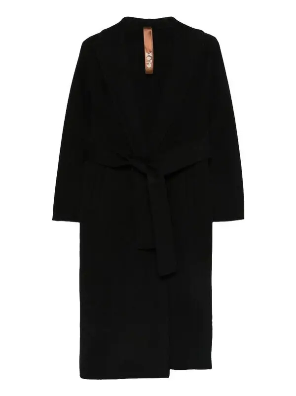 GLOX Belted Coat With Shawl Lapels - Black