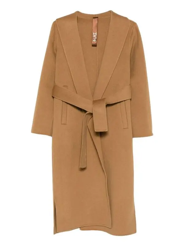 GLOX Belted Coat With Shawl Collar - Brown