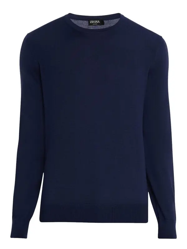 Zegna Cashseta Cashmere And Silk Crewneck Sweater - Md Blu Sld