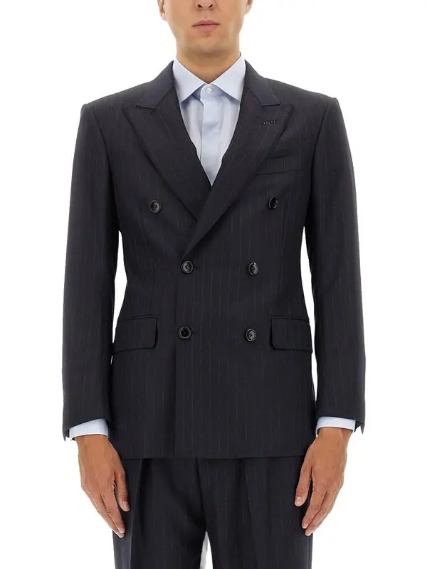 TOM FORD Pinstripe Wool Jacket - Blue