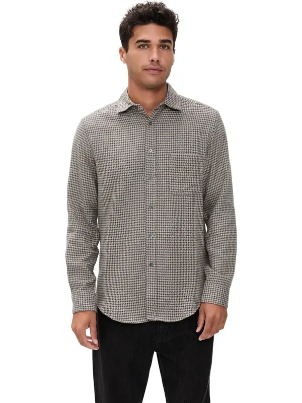 Portuguese Flannel Abstract Pied Poule Button Down Shirt - Charcoal