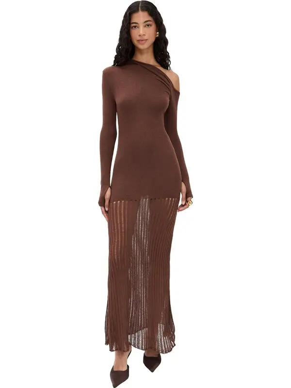 SEVEN WONDERS Greta Shoulder Knit Maxi Dress - Chocolate