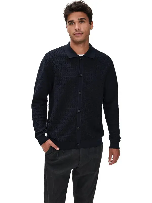 Nn07 Navi Cotton Button-down Sweater - Navy Blue