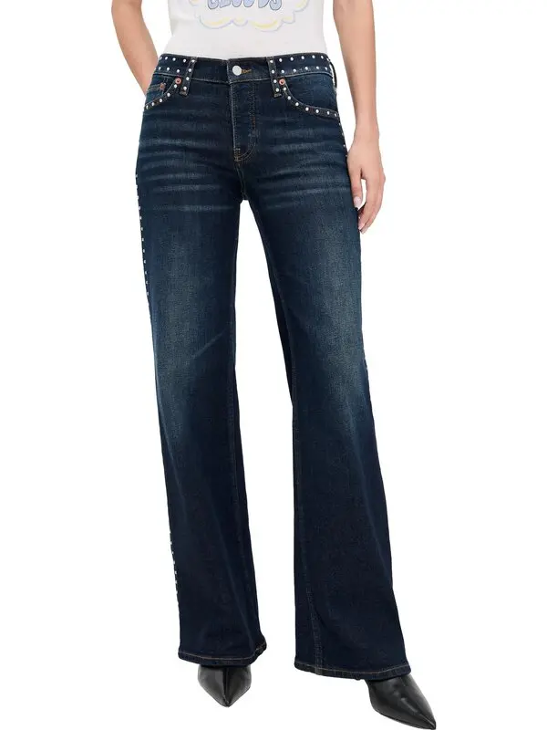 RE/DONE Studded Mid-rise Wide Leg Jeans - Barely Worn Stud