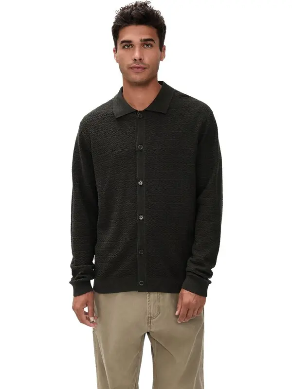 Nn07 Navi Cotton Button-up Sweater - Dark Army