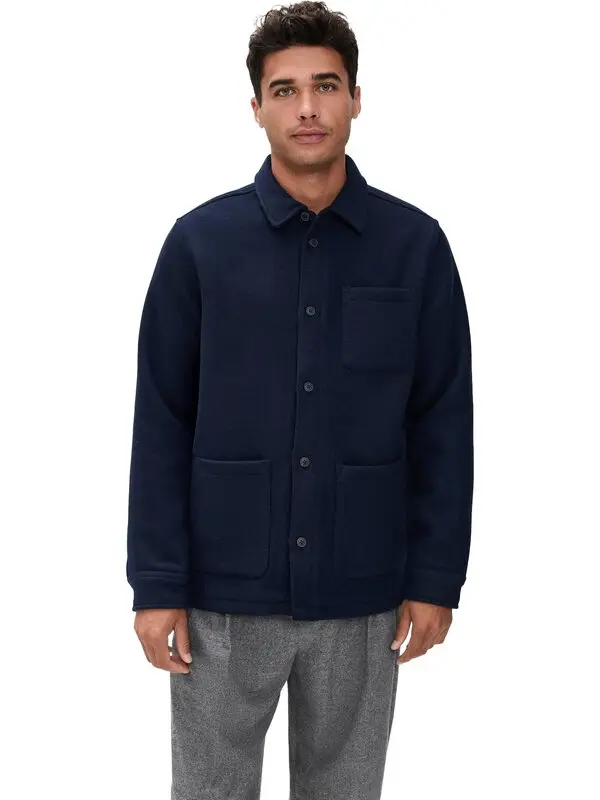 LES DEUX Jason Solid Wool Overshirt - Dark Navy