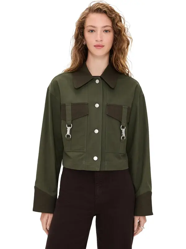 Avec Les Filles Oversize Cropped Trucker Jacket - Olive
