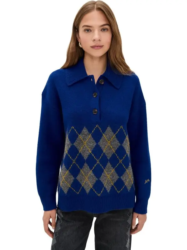 DAMSON MADDER Saskia Slouchy Rugby Cardigan - Cobalt
