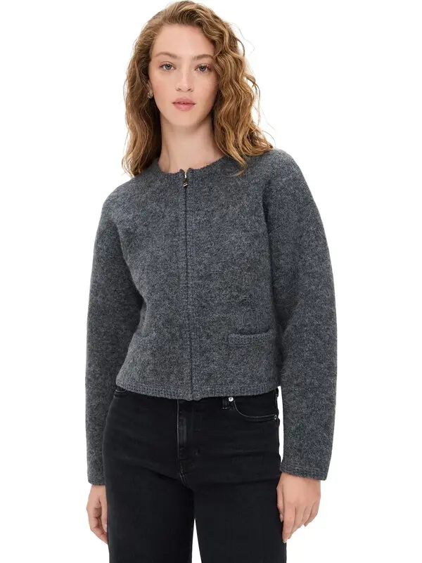 FRAME Lofty Crochet Cardigan - Dark Heather Grey