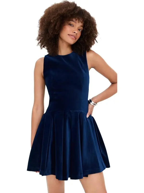 Alice + Olivia Adley Velvet Mini Dress - Dark Midnight Blue