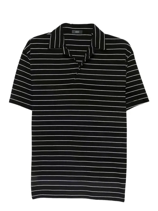 HOSIO Striped Polo Shirt - Black