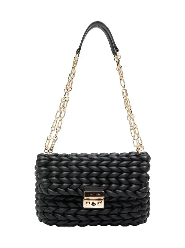 Michael Kors Braided-leather Satchel With Chain Strap - Black