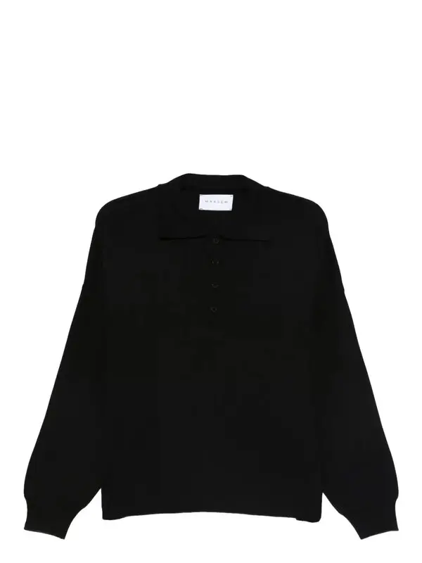 MARSEM Long-sleeve Knitted Polo Shirt - Black