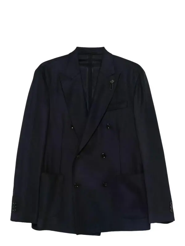 LARDINI Virgin Wool Double-breasted Blazer - Blue