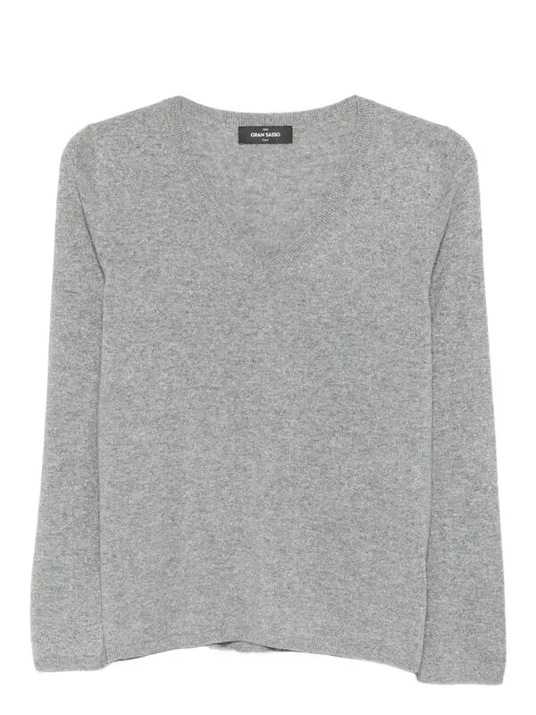 GRAN SASSO V-neck Fine Knit Sweater - Grey