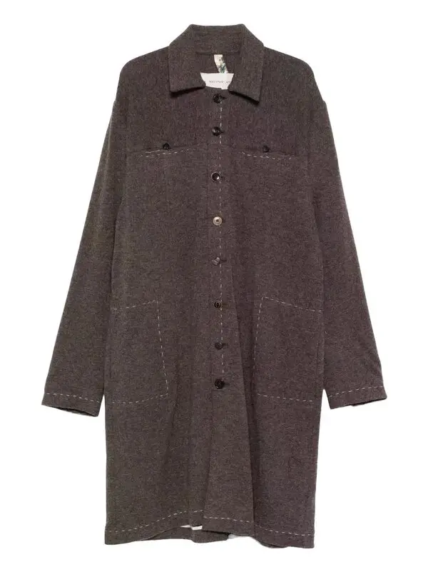 A TENTATIVE ATELIER Stitch-detail Button-up Coat - Brown