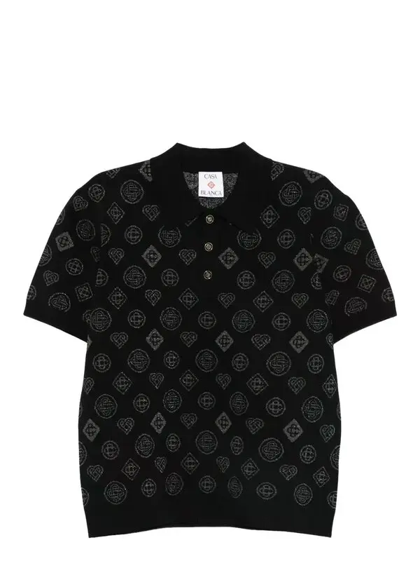 Casablanca Patterned Button-placket Polo Shirt - Black