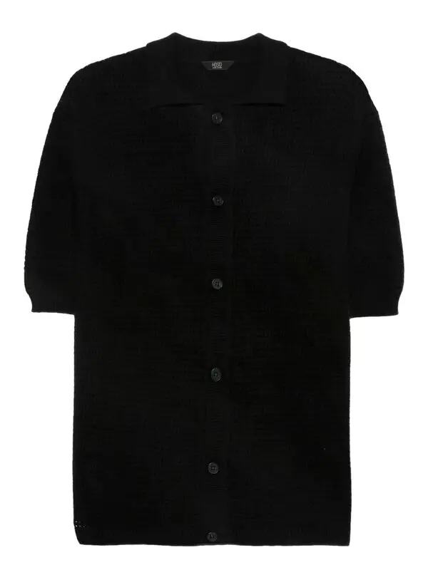 HOSIO Short-sleeve Textured Cardigan - Black