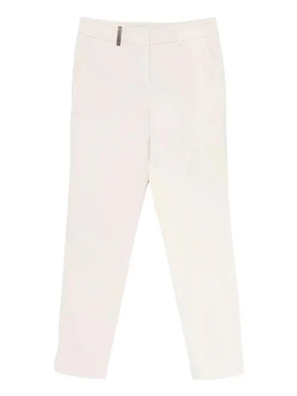 Peserico Cotton Trousers With Logo Detail - Neutrals