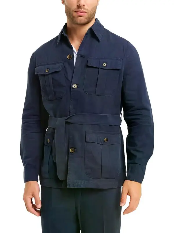 PENINSULA SWIMWEAR Linen/flax Blend Shirt Jacket - Blue