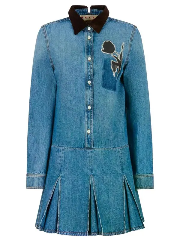 Marni X Slawn & Soldier Pleated Denim Mini Dress - Blue