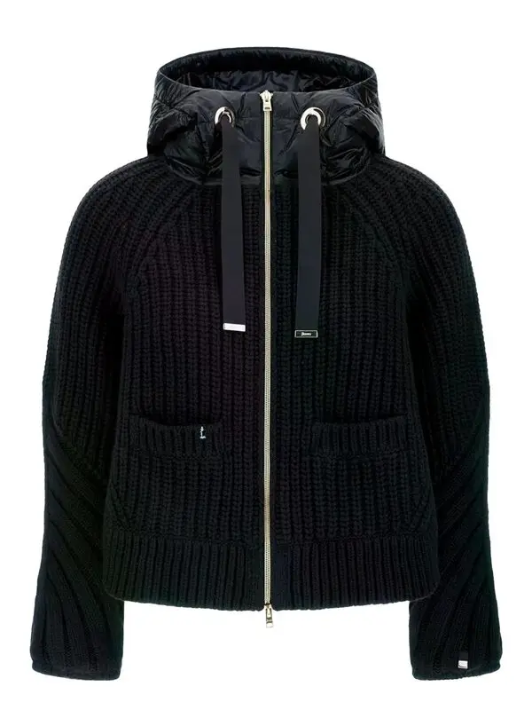 Herno Ribbed-knit Hooded Jacket - Black