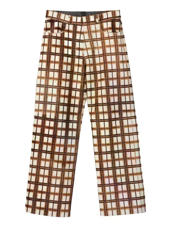Camper Checked Leather Straight-leg Trousers - Brown