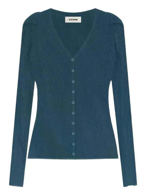 AERON Rib-knit V-neck Cardigan - Blue