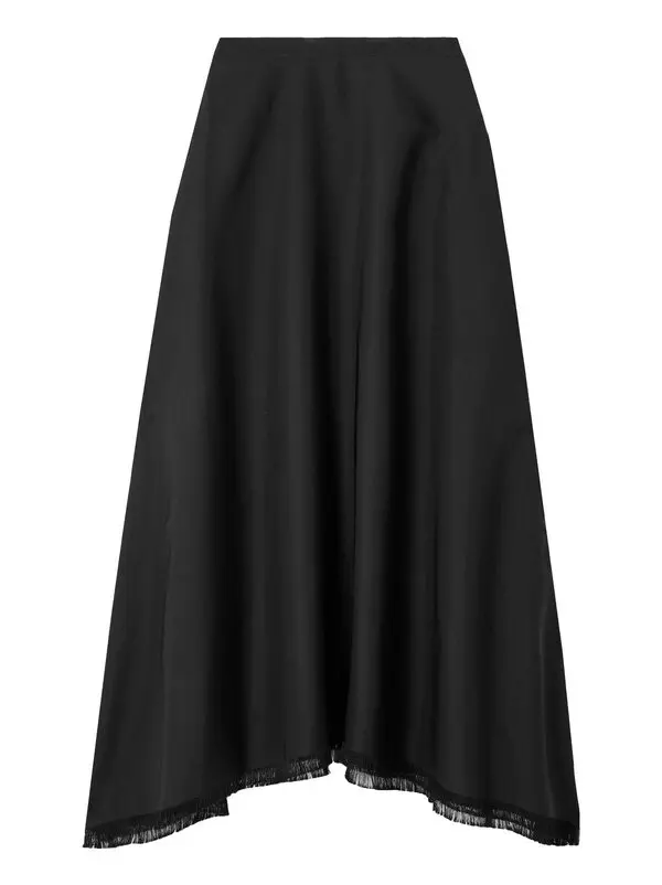 FFORME Ash Frayed Draped Twill Midi Skirt - Black