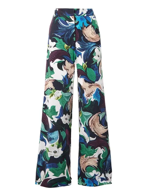 MARY KATRANTZOU Bryne Printed Stretch-jersey Wide-leg Pants - Blue
