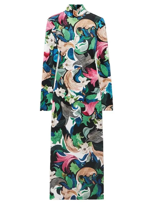 MARY KATRANTZOU Farris Printed Stretch-velvet Turtleneck Midi Dress - Blue