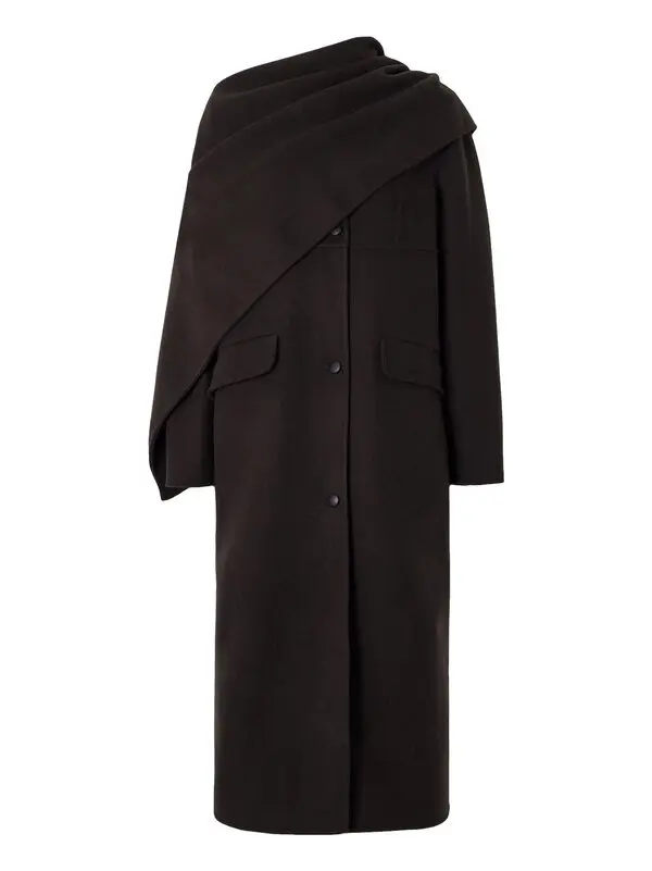 LIBEROWE Cashmere Coat With Scarf Detail - Brown