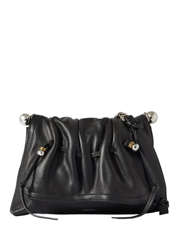 Isabel Marant Bolton Embellished Gathered Leather Shoulder Bag - Black