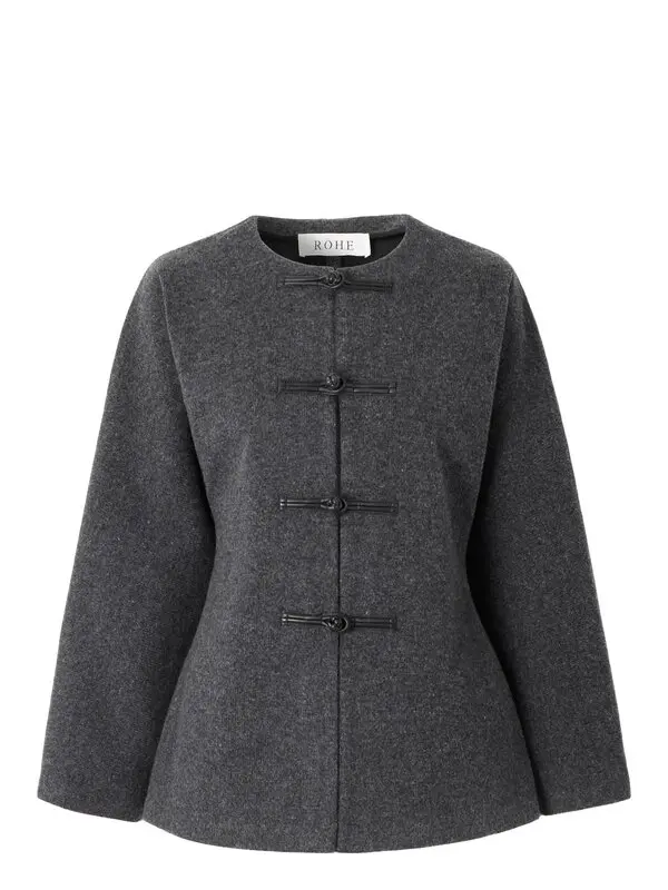 RÓHE Leather-trimmed Wool Cardigan - Gray